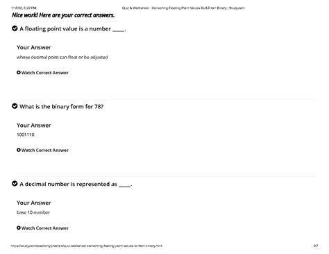 Solution Quiz Worksheet Converting Floating Point Values To From