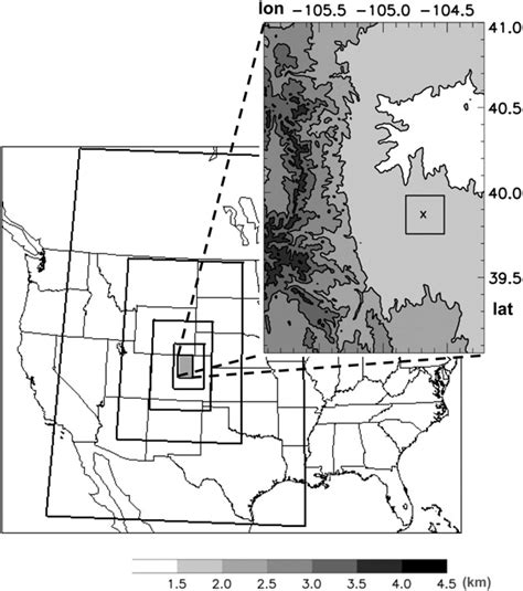 location of the five nested domains for the c h model simulation