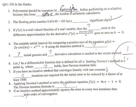 solved 1 fill in the blanks 1 polynomial should be
