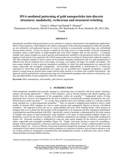 Pdf Dna Mediated Patterning Of Gold Nanoparticles Into Discrete