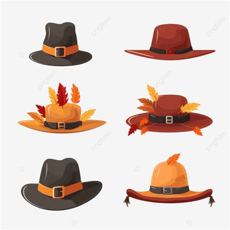순례자 모자 세트 추수감사절 상징 전통적인 수확 휴가 개념 평면 벡터 일러스트 레이 션 Png 일러스트 및 이미지 에 대한