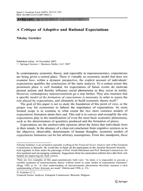 A Critique Of Adaptive And Rational Expectations Models In Economic Theory Pdf