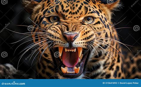Intimidating Snarling Leopard With Bared Teeth Generative Ai Stock