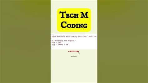 Tech Mahindra Coding Questions 2024 Youtube