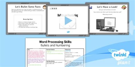 Computing Microsoft Word Skills Bullets And Numbering Year Lesson Pack