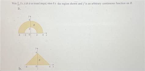 write ∫rf x y da as an iterated integral where r is