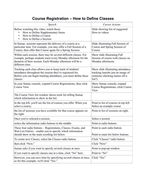 Course Registration How To Define Classes
