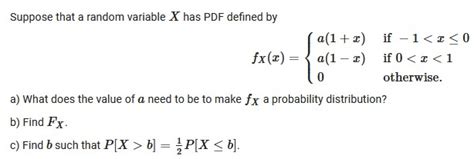 solved suppose that a random variable x has pdf defined by