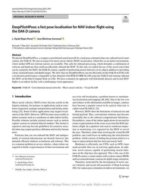 Deeppilot4pose A Fast Pose Localisation For Mav Indoor Flight Using The Oak D Camera Request Pdf