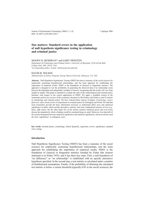 Pdf Size Matters Standard Errors In The Application Of Null Hypothesis Significance Testing