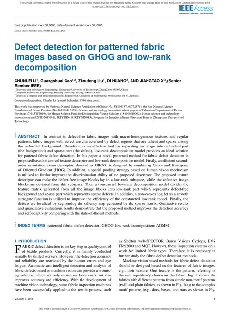pdf defect detection for patterned fabric images based on ghog and