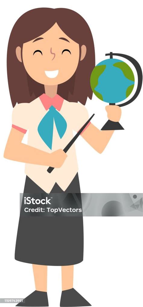 포인터와 글로브 미래의 직업 벡터 일러스트의 꿈을 꾸는 아이 소녀 교사 캐릭터 교사 교육 관련 직업에 대한 스톡 벡터 아트 및 기타 이미지 교사 교육 관련 직업 교습