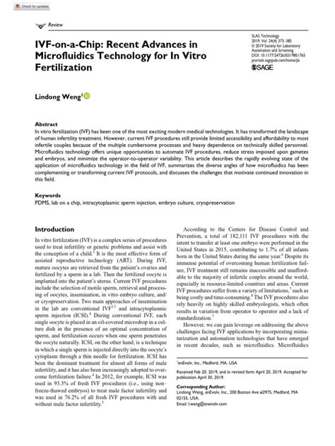 Ivf On A Chip Recent Advances In Microfluidics Technology For In Vitro Fertilization Pdf In