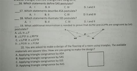 Solved Which Statements Define SAS Postulate A I B II C III D I And I Which