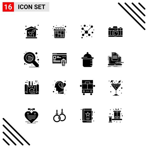 Set Of 16 Vector Solid Glyphs On Grid For Folder Web Molecule Stock