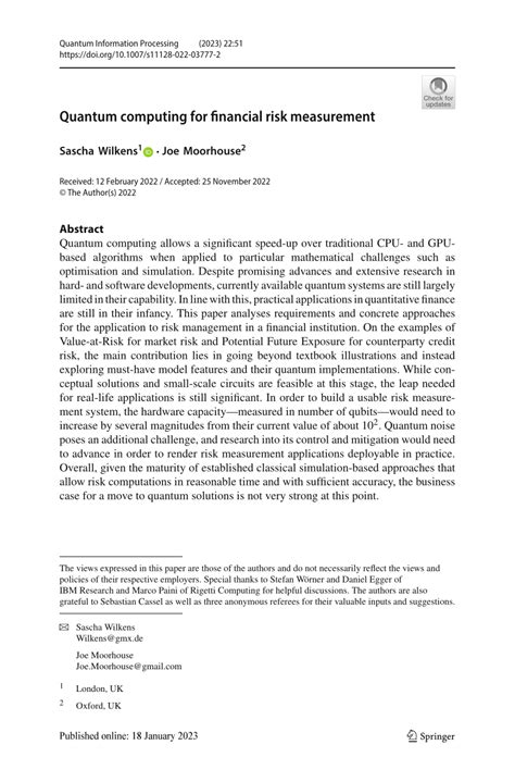 Pdf Quantum Computing For Financial Risk Measurement