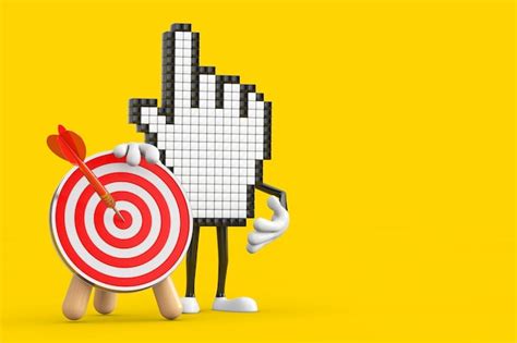 premium photo pixel hand cursor mascot person character with archery