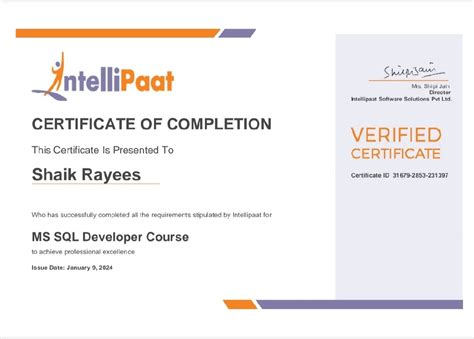 Shaik Rayees On Linkedin Successful Completed The Tool Ms Sql For Data