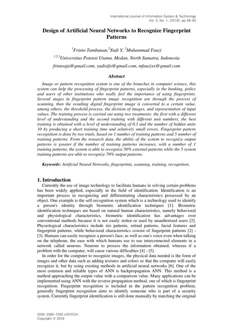 Pdf Design Of Artificial Neural Networks To Recognize Fingerprint Patterns