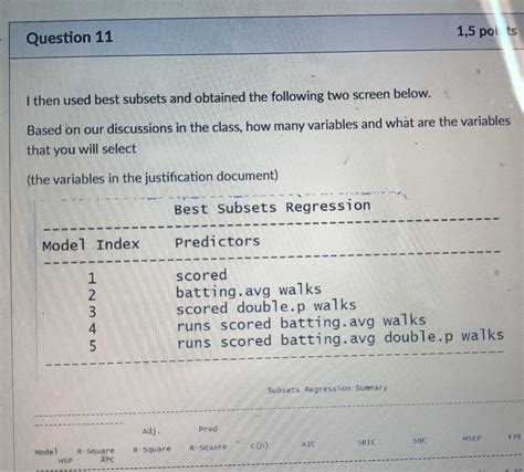 Solved I Then Used Best Subsets And Obtained The