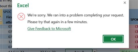 excel for web on sharepoint one drive ran into a problem completing