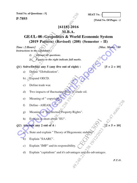 postgraduate pg mba semester 2 2023 november geopolitics world economic