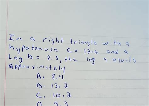 Solved In A Right Triangle With A Hypotenuse C126 And A