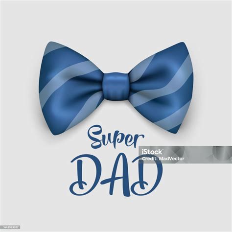 슈퍼 아빠 아버지의 날에 대 한 벡터 배너입니다 3d 현실적인 실크 블루 줄무늬 나비 넥타이 광택 나비 넥타이 넥타이 신사 아버지의 날 휴일 개념입니다 인사말 카드 초대장