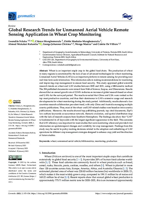 Pdf Global Research Trends For Unmanned Aerial Vehicle Remote Sensing Application In Wheat