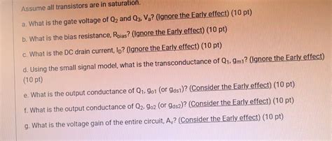 Solved The Moseft Common Source Amplifier Circuit Diagram Is