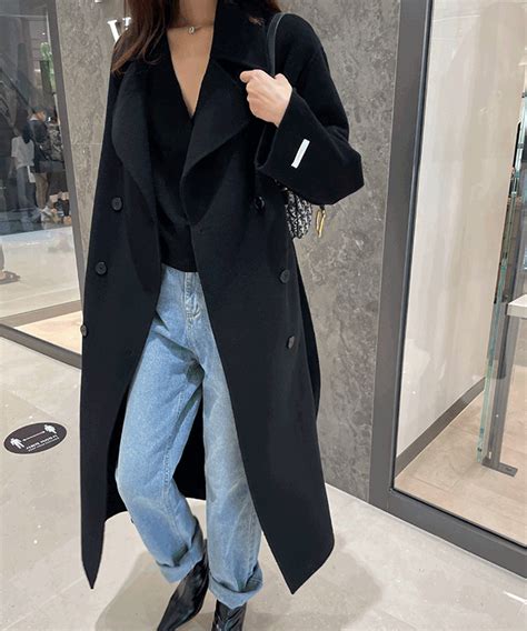 44 100 로우 더블 롱 핸드메이드 코트 카라 무지 스트랩 당일배송 샥출발 겨울 자켓 오피스 출근룩 캐주얼 깔끔한 하객 결혼식룩 루즈핏 오버 빅사이즈 따듯한 도톰 트임