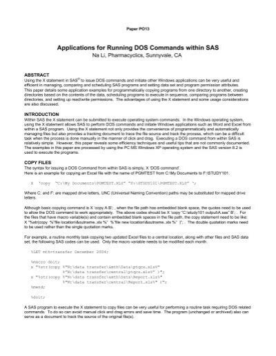 Applications On Running Dos Commands Within Sas