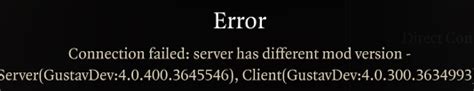 connection failed server has different mod version r baldursgate3