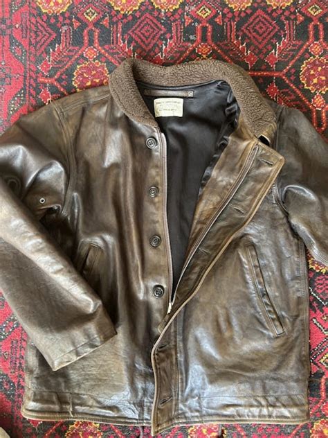 Rrl Ralph Lauren Double Rl Leather Shearling Collared Deck Jacket Grailed