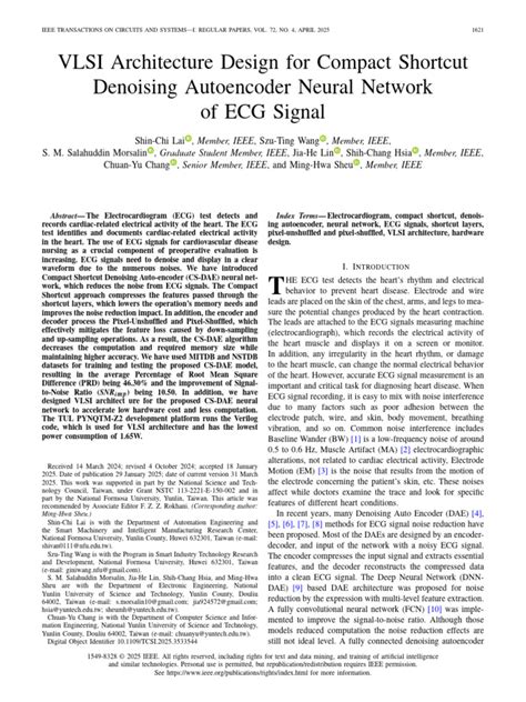Vlsi Architecture Design For Compact Shortcut Denoising Autoencoder Neural Network Of Ecg Signal