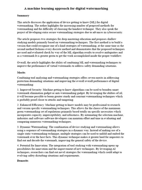 A Machine Learning Approach For Digital Watermarking Pdf Machine