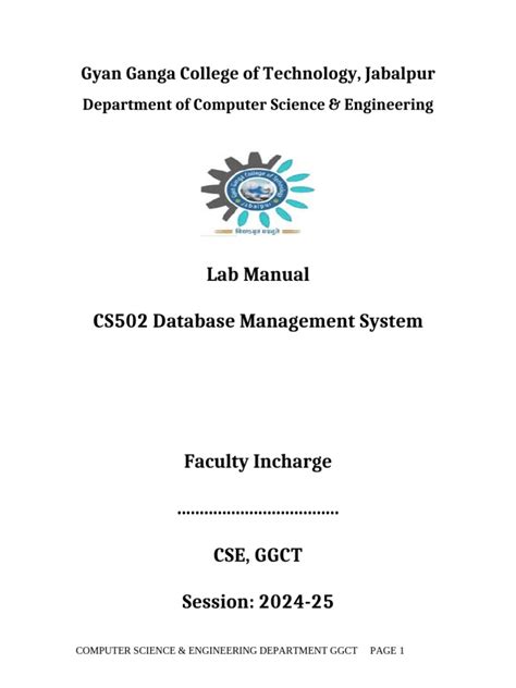 dbms cs502 lab manual 2024 pdf pl sql table database