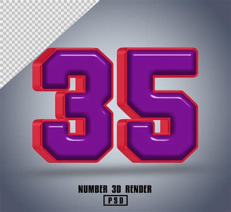 Premium PSD 3d Render Number 35 Red Purple Glossy Color