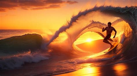 Premium Ai Image Sunset Surf