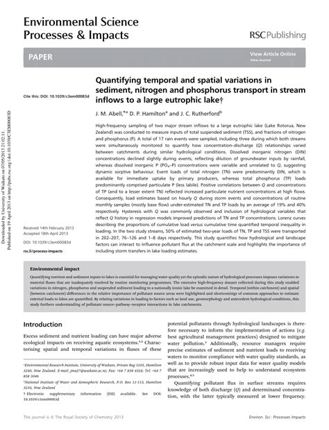 Pdf Quantifying Temporal And Spatial Variations In Sediment Nitrogen