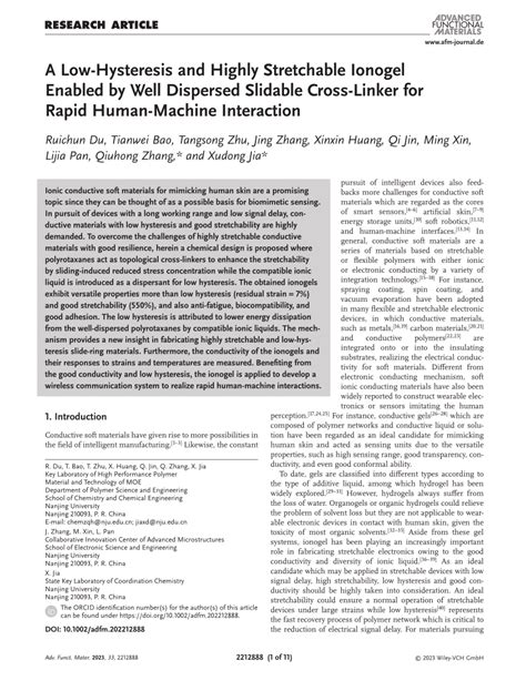 A Low‐hysteresis And Highly Stretchable Ionogel Enabled By Well
