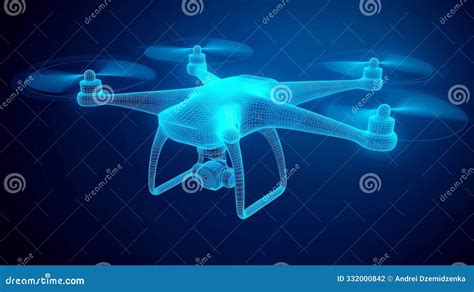 Drone Or Quadcopter Wireframe Blueprint Stock Illustration