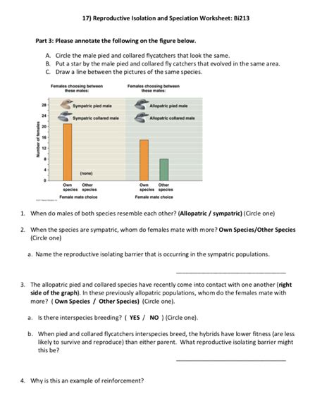 Solved Reproductive Isolation And Speciation Worksheet Chegg Com