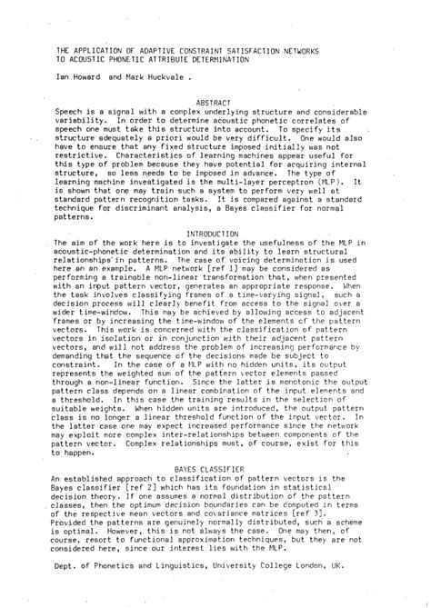 Pdf The Application Of Adaptive Constraint Satisfaction Networks To Acoustic Phonetic