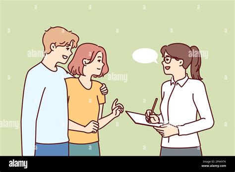 Couple Takes Social Survey Answering Interviewer Questions And Evaluating Quality Of Services