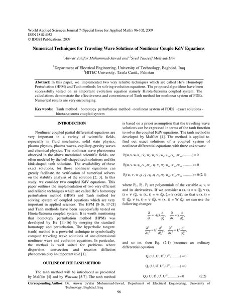 Pdf Numerical Techniques For Traveling Wave Solutions Of Nonlinear Couple Kdv Equations