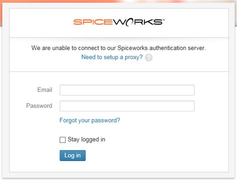 error we are unable to connect to our spiceworks authentication