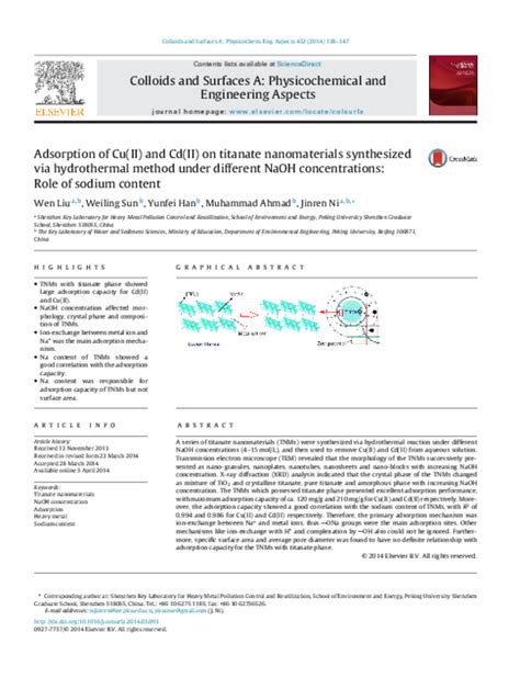 Pdf Adsorption Of Cuii And Cdii On Titanate Nanomaterials