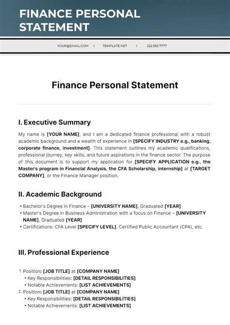 Free Finance Personal Statement Template To Edit Online