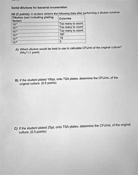 solved texts serial dilutions for bacterial enumeration q62 points a
